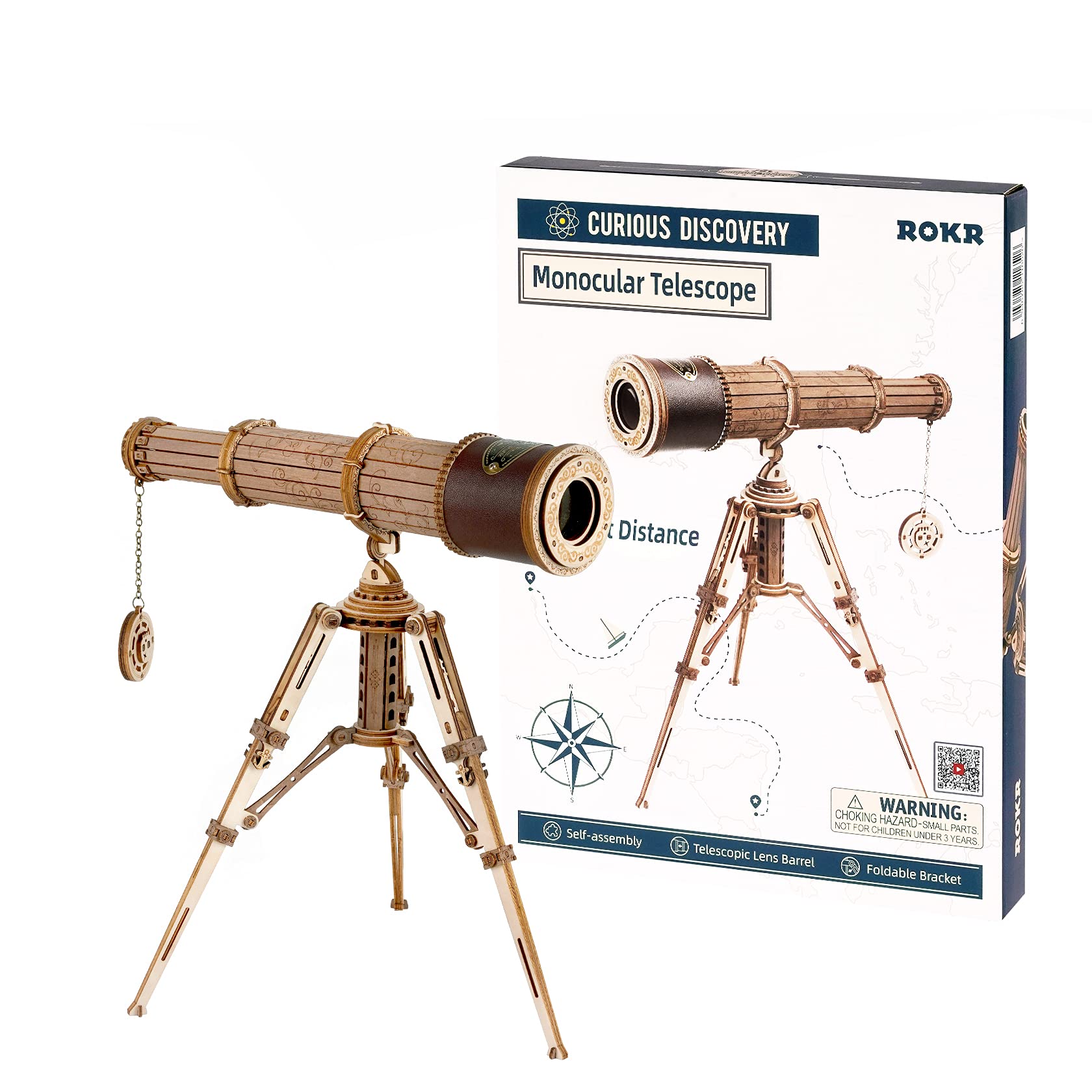 ROKR 3D Wooden Puzzles Monocular Telescope Model Building DIY Science Kit Birthday Gift for Adults and Teens Cool Display Item