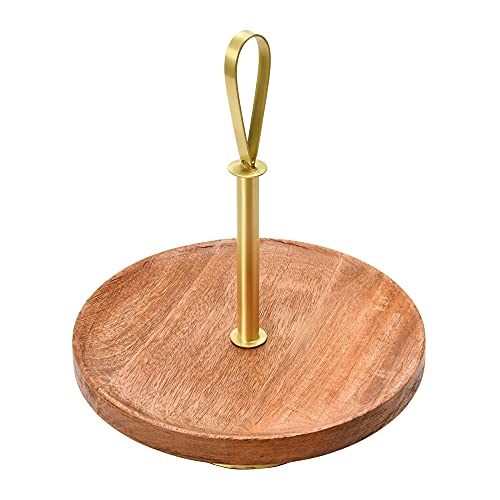 Creative Co-Op Elegant Modern, Cake Desert Serve Ware Stand, Natural & Gold Tiered Tray, Natural and Gold