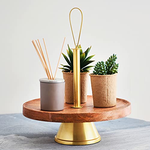Creative Co-Op Elegant Modern, Cake Desert Serve Ware Stand, Natural & Gold Tiered Tray, Natural and Gold