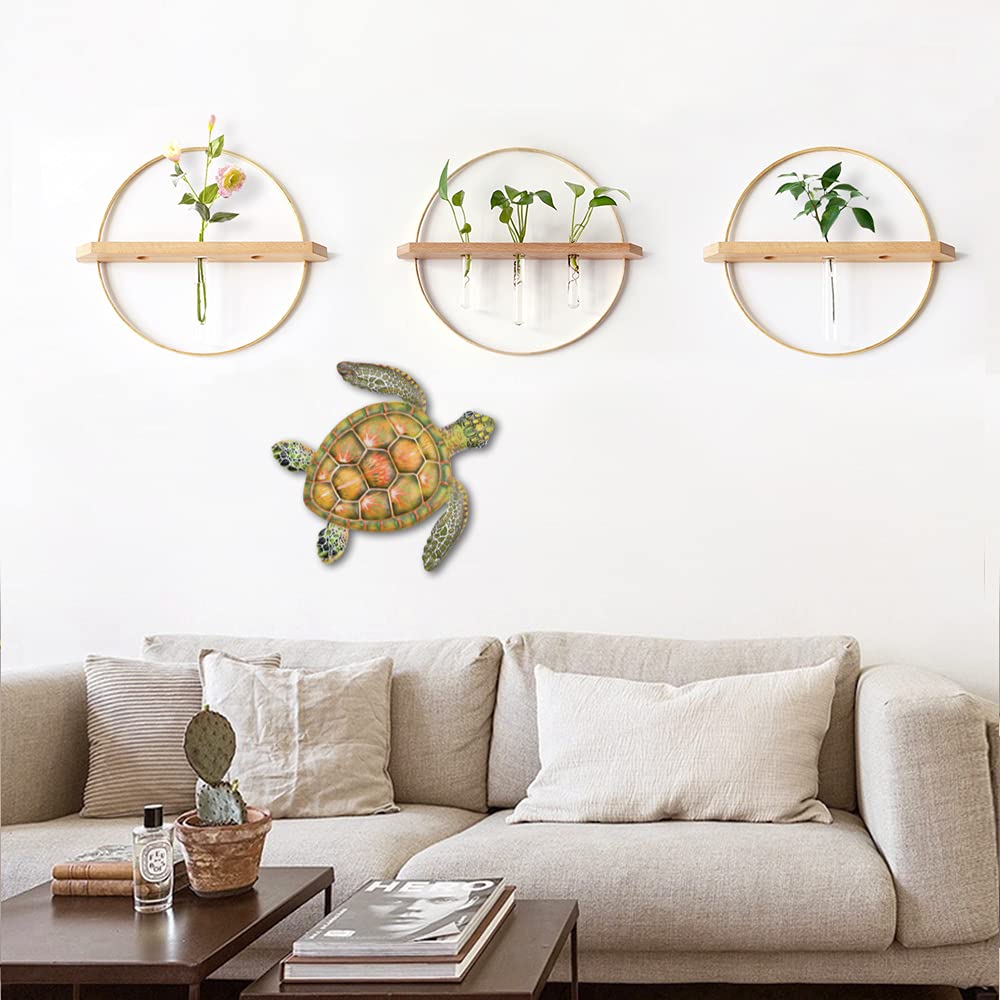 12Inch Large Turtle Wall Decor, Sea Turtle Ocean Hanging Sculpture, Metal Marine Life Theme Wall Decoration for Bathroom Bedroom Swimming Pool (YELLOW)