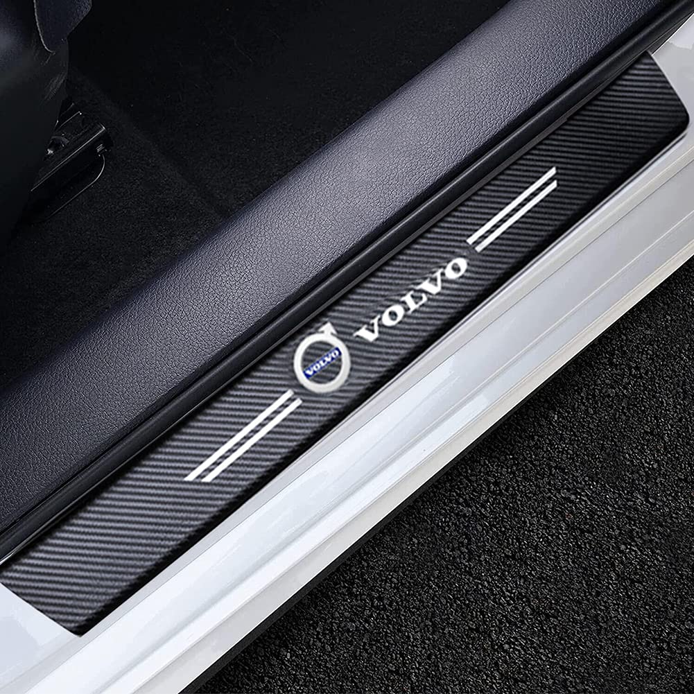 WoshocK 5PCS for Volvo Car Door Sill Plate Protectors, Self-Adhesive Carbon Fiber Vinyl Reflective FrontRear Door Sill Scuff Plate Guard Welcome Door Step Protector for Volvo