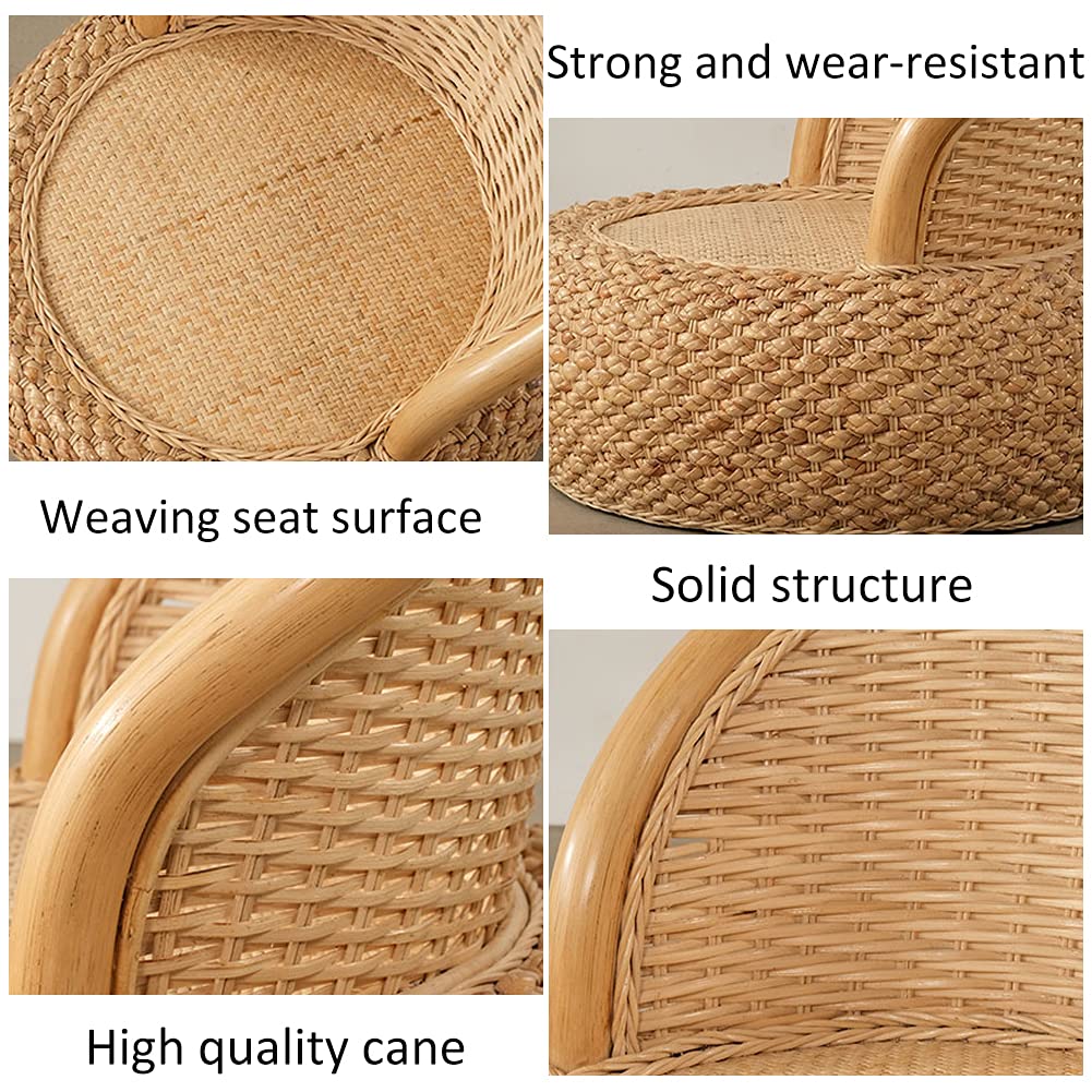 Kelendle Round Rattan Floor Chair with Ergonomic Backrest - Lazy Chair Tatami Seat Meditation Futon for Home and Office Decoration (Light Brown)