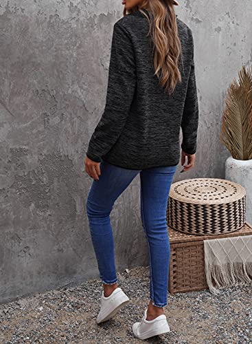 Diukia Womens Plus Size Loose Long Sleeve 1/4 Quarter Button V Neck Athletic Sweatshirts Fall Winter Lightweight Solid Color Stand Collar Pocket Sweatshirts Pullover Tops for Ladies Black 2XL 18-20