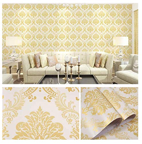 Gold Damask Contact Paper Self Adhesive Shelf Drawer Liner, Peel and Stick Damask Wallpaper Roll Shelf Liner Cabinets Door Drawer Sticker 17.7" x 78.7" (Gold)