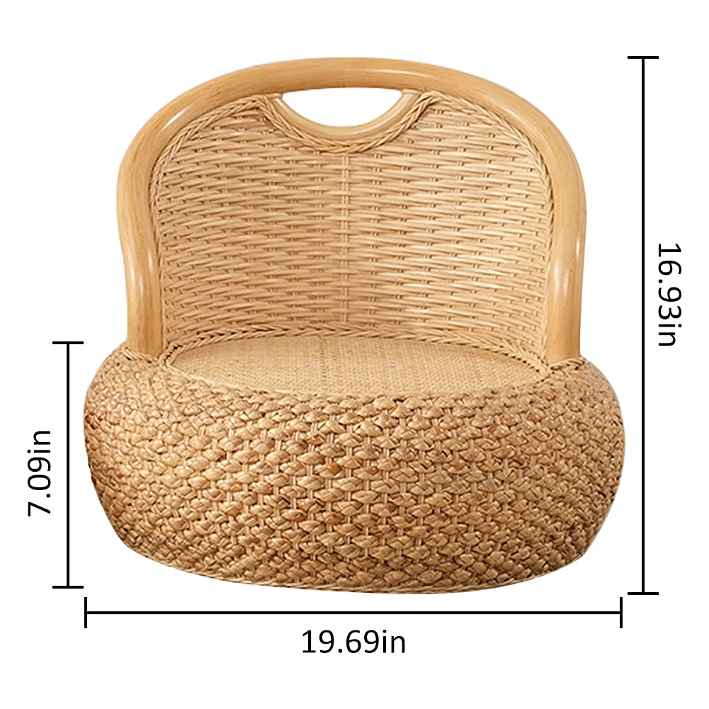 Kelendle Round Rattan Floor Chair with Ergonomic Backrest - Lazy Chair Tatami Seat Meditation Futon for Home and Office Decoration (Light Brown)