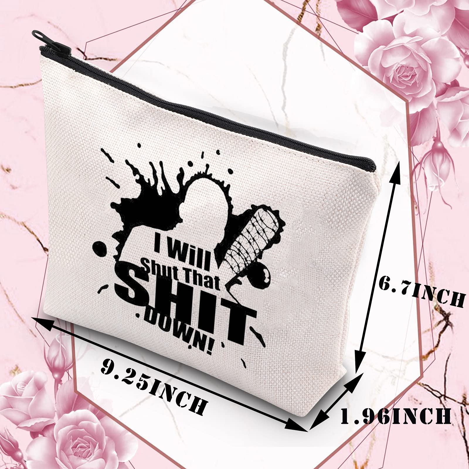BDPWSS I Will Shut That Shit Down Makeup Bag Travel Pouch For Women Zombie Lover Gift Baseball Bat Gift Redemption Gift (Shut that down)