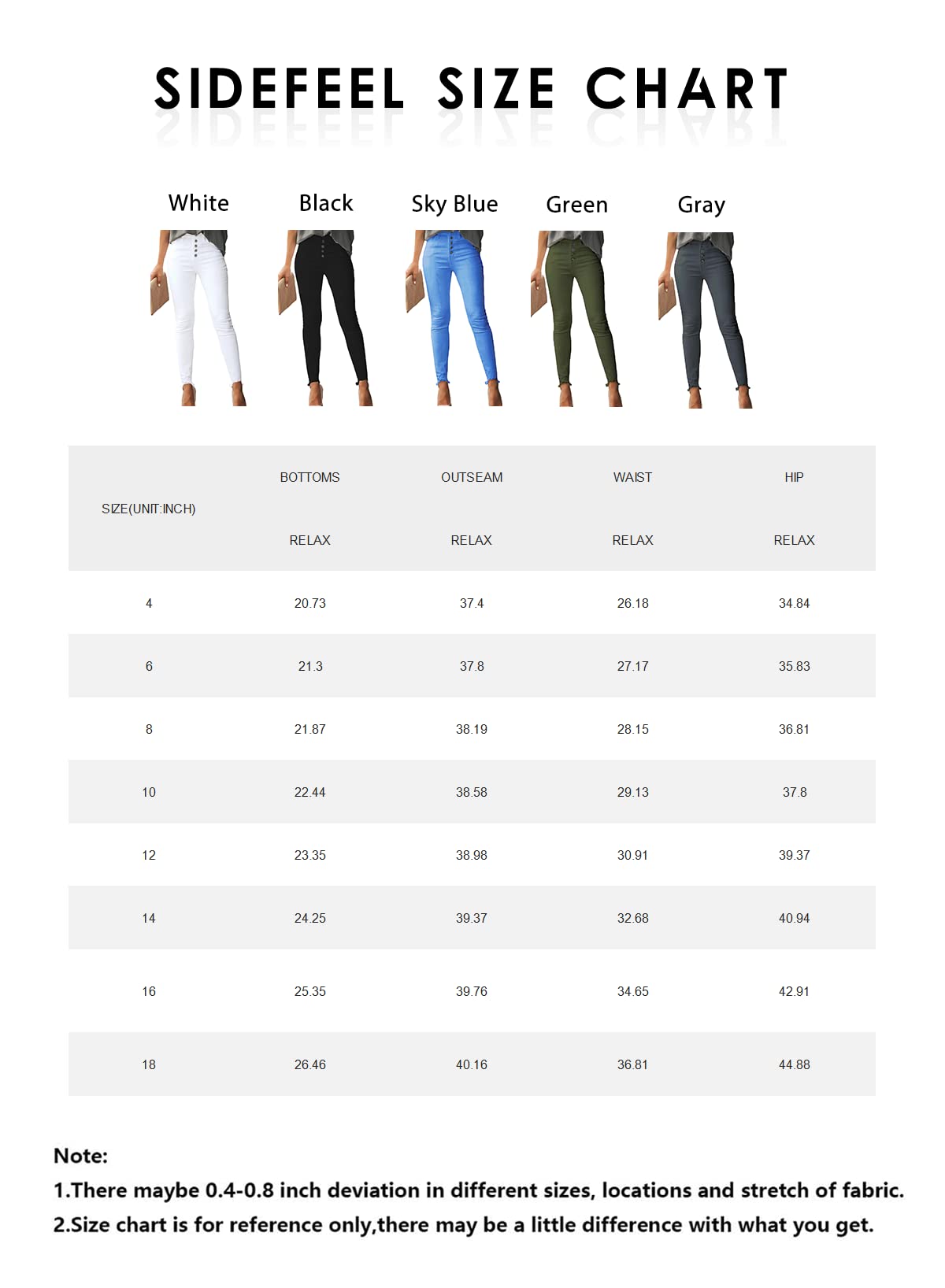 Sidefeel Women's White Jeans High Waisted Skinny Button Fly Raw Hem Elegant Denim Pants Size 10