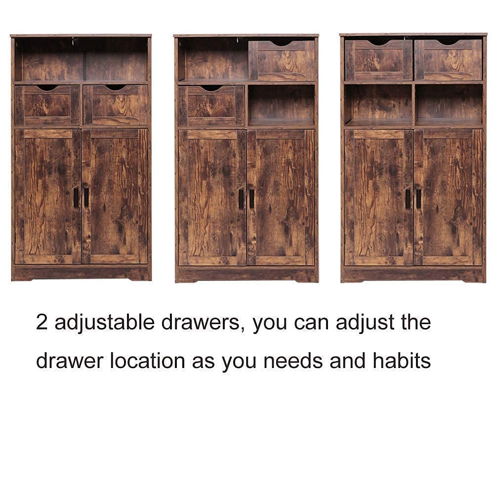 Iwell Mid Century Coffee Table & Large Storage Cabinet with 2 Drawers & 2 Shelf, Sideboard Cupboard with Double Door, Boho Cocktail Table for Living Room, Bedroom, Kitchen, Home Office