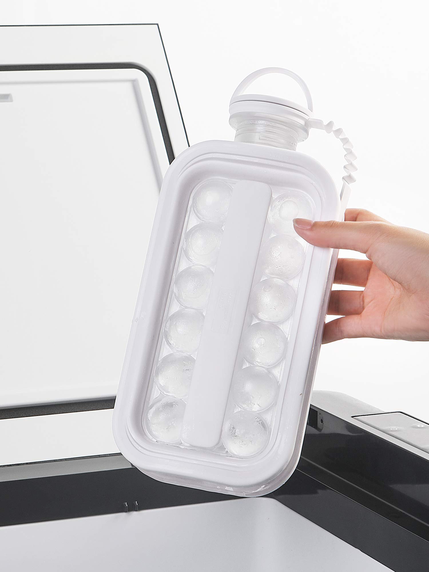 LittleStar Ice Cube Trays 2 in 1 Portable Ice Ball Maker Kettle With 17 Grids Flat Body Lid Cooling Ice Pop/Cube Molds For Hockey,Cocktail,Coffee,Whiskey,Champagne,Beer,Juice,Water (Gray)