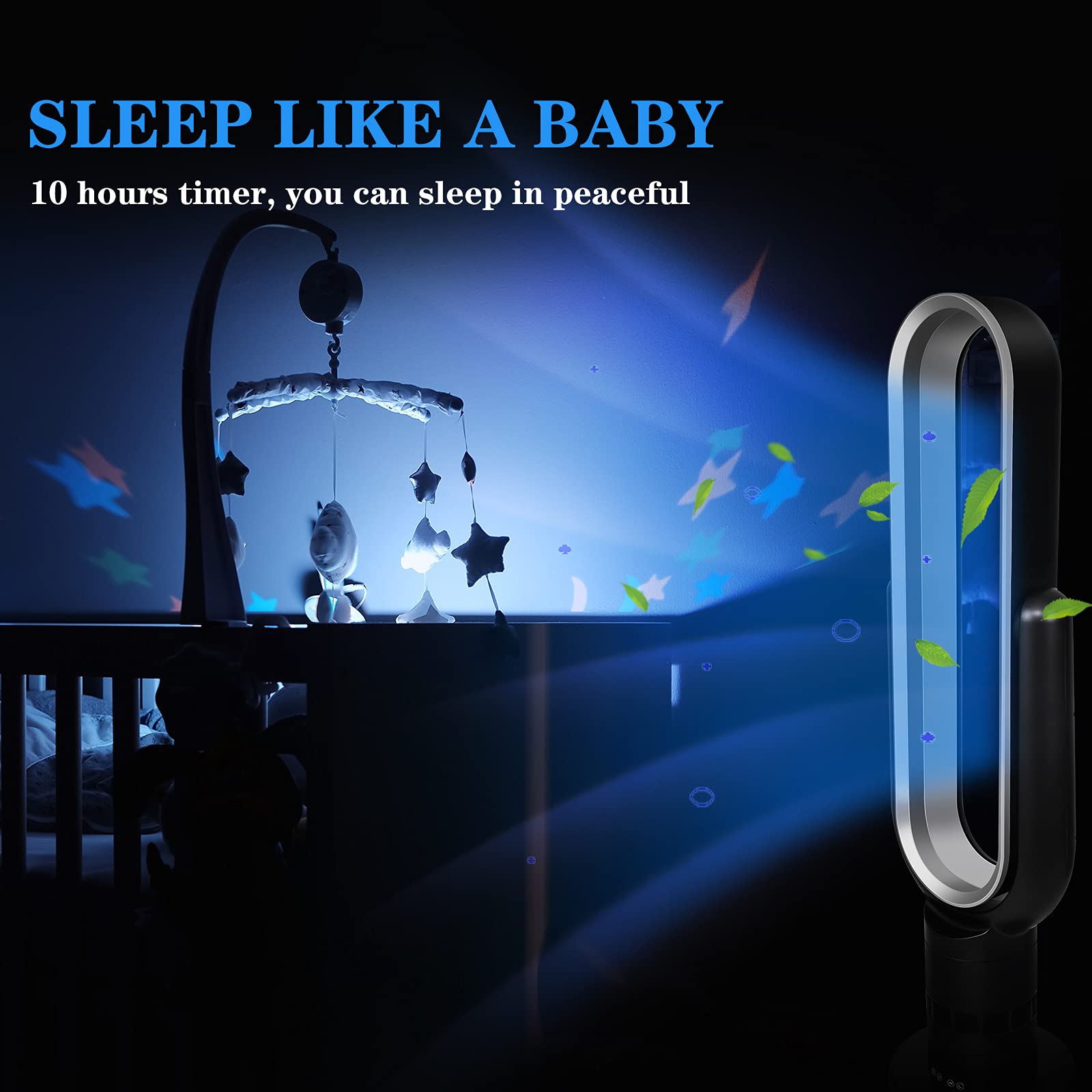 Simple Deluxe 39 inch Bladeless Tower Fan, Standing Fan, 10 Speeds Settings, 10-Hour Timing Closure, Low Noise