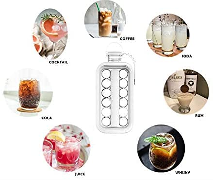 LittleStar Ice Cube Trays 2 in 1 Portable Ice Ball Maker Kettle With 17 Grids Flat Body Lid Cooling Ice Pop/Cube Molds For Hockey,Cocktail,Coffee,Whiskey,Champagne,Beer,Juice,Water (Gray)