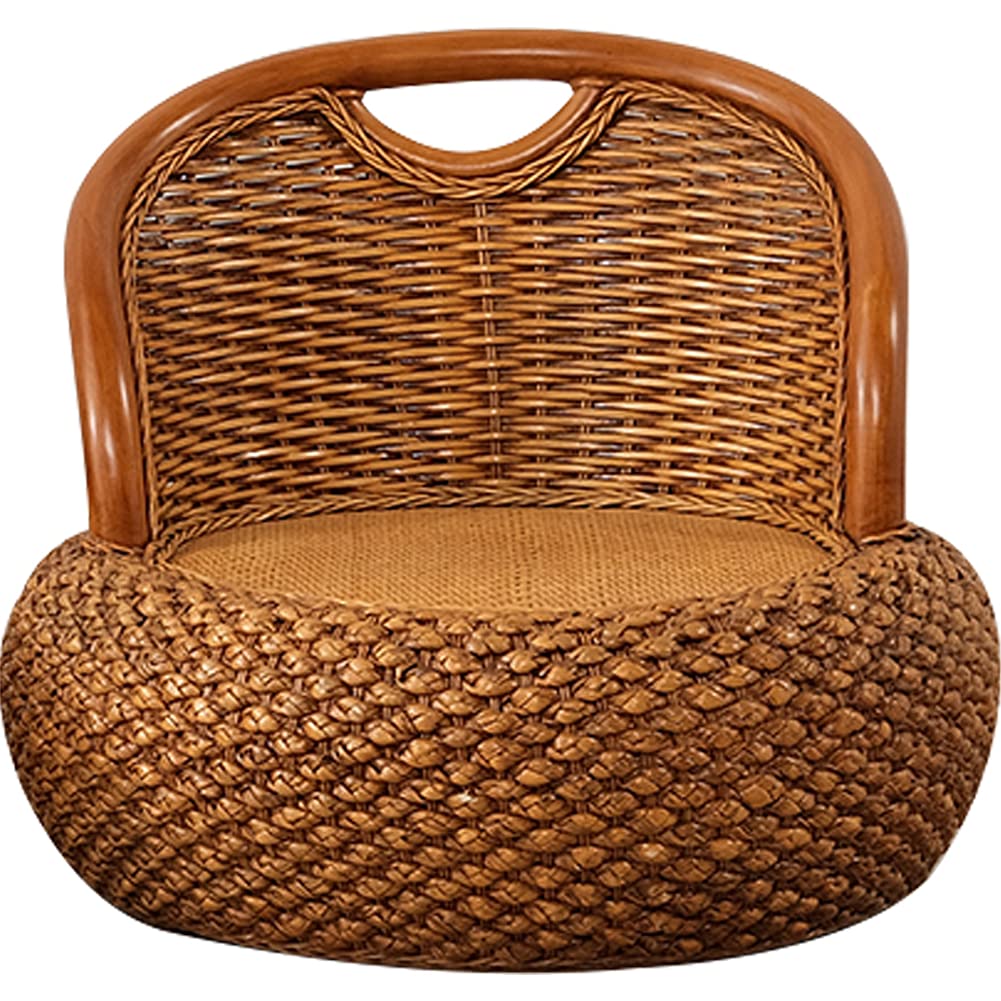 Kelendle Round Rattan Floor Chair with Ergonomic Backrest Floor Lazy Chair Tatami Floor Seat Floor Meditation Chair Floor Seat Futon for Home and Office Decoration (Dark Brown)
