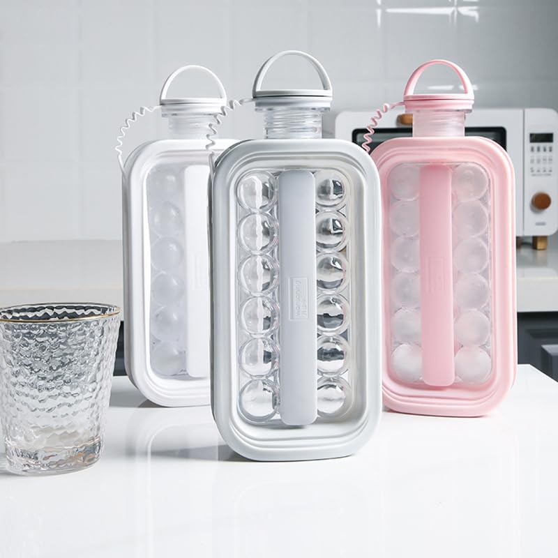 LittleStar Ice Cube Trays 2 in 1 Portable Ice Ball Maker Kettle With 17 Grids Flat Body Lid Cooling Ice Pop/Cube Molds For Hockey,Cocktail,Coffee,Whiskey,Champagne,Beer,Juice,Water (Gray)