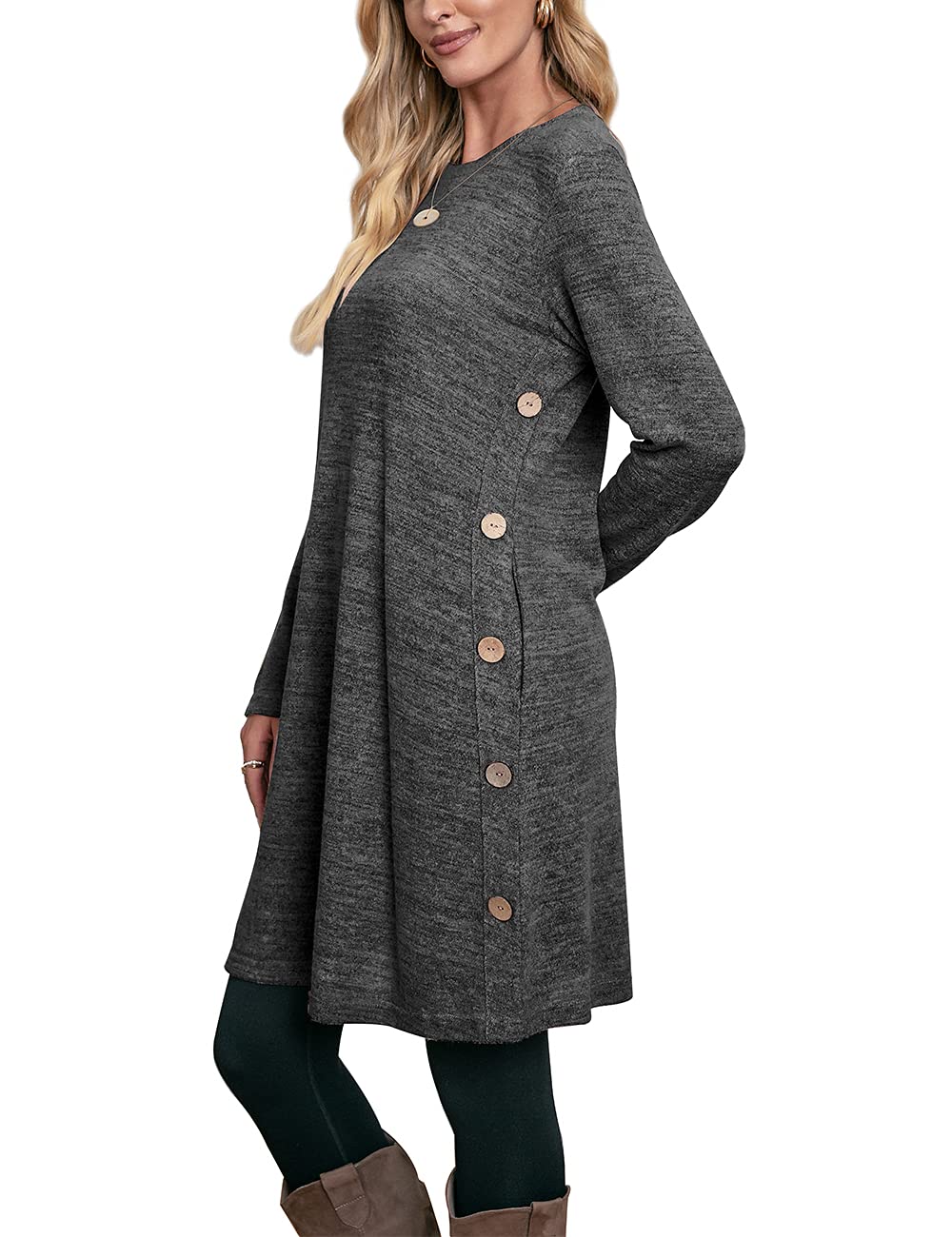 OFEEFAN Womens Sweater Dress Long Sleeve Winter Dresses Women 2024 Tunics Dark Grey M