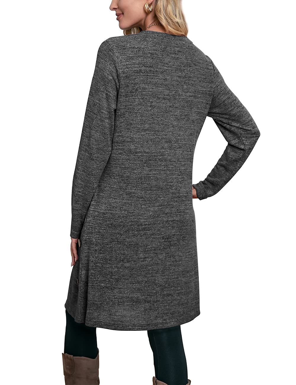 OFEEFAN Womens Sweater Dress Long Sleeve Winter Dresses Women 2024 Tunics Dark Grey M