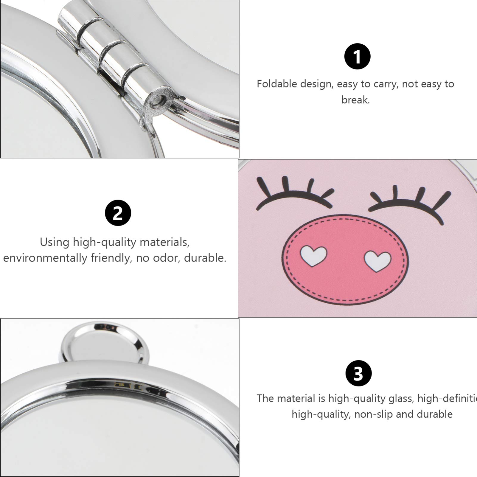 HEALLILY Womens Wallet Double- Sided Hand Mirror Pig Makeup Mirror Portable Foldable Double Sided Round Mirror Purse Handbag Cosmetic Mirror for Women Ladies Style 2 Compact Vanity Mirr Travel Wallet