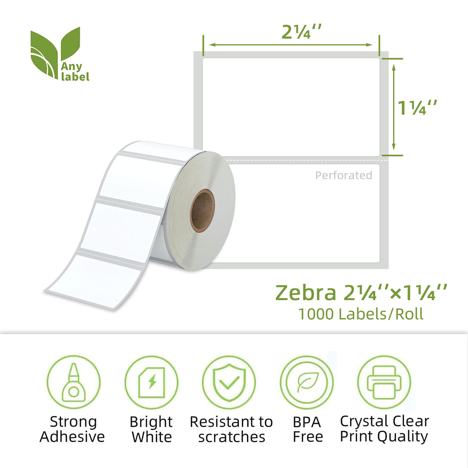 Anylabel 2.25" x 1.25" Direct Thermal Labels, White Thermal Printer Labels for Barcode, Thermal Stickers Compatible with Zebra, Rollo, Munbyn Thermal Labels Printers (12 Rolls, 1000 Labels/Roll)