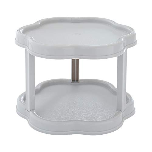 Lazy Susan Cabinet Organizer, OUMATR 2 Tier Non Skid Lazy Susan Turntable (10 Inch X 2), 360 Degree Rotating Spice Rack, 20 Inch Plastic Lazy Susan For Pantry Kitchen And Vanity Display Stand (Grey)