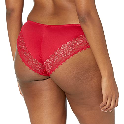 Maidenform Women's Underwear Back, Tanga Lace Thong Panties (Retired Colors), Crimson Sunset/Gold, 8