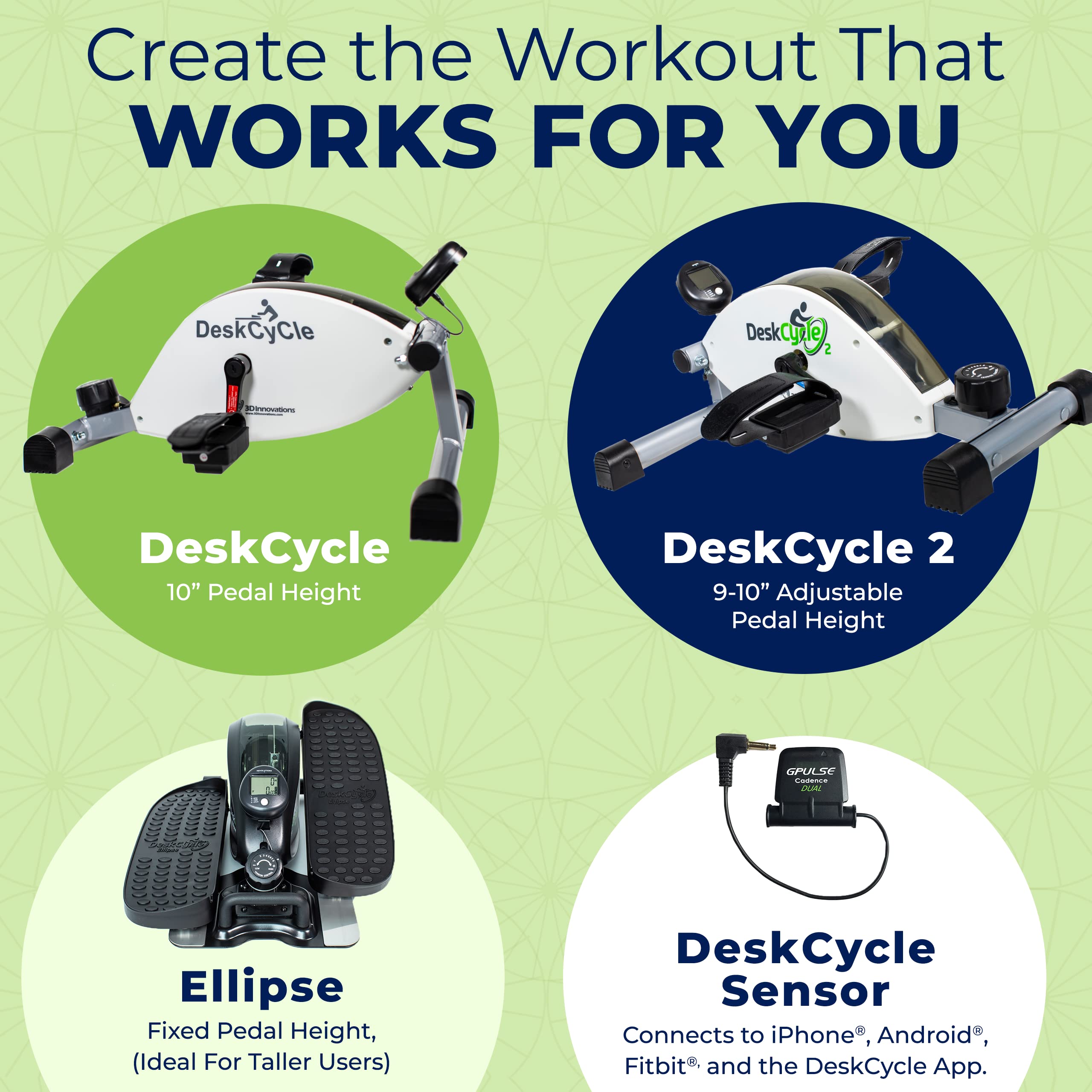 DeskCycle Under Desk Bike Pedal Exerciser - Stationary Bikes for Home & Office - Standard and Adjustable Height Versions