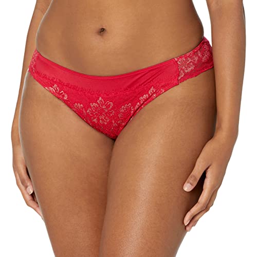 Maidenform Women's Underwear Back, Tanga Lace Thong Panties (Retired Colors), Crimson Sunset/Gold, 6