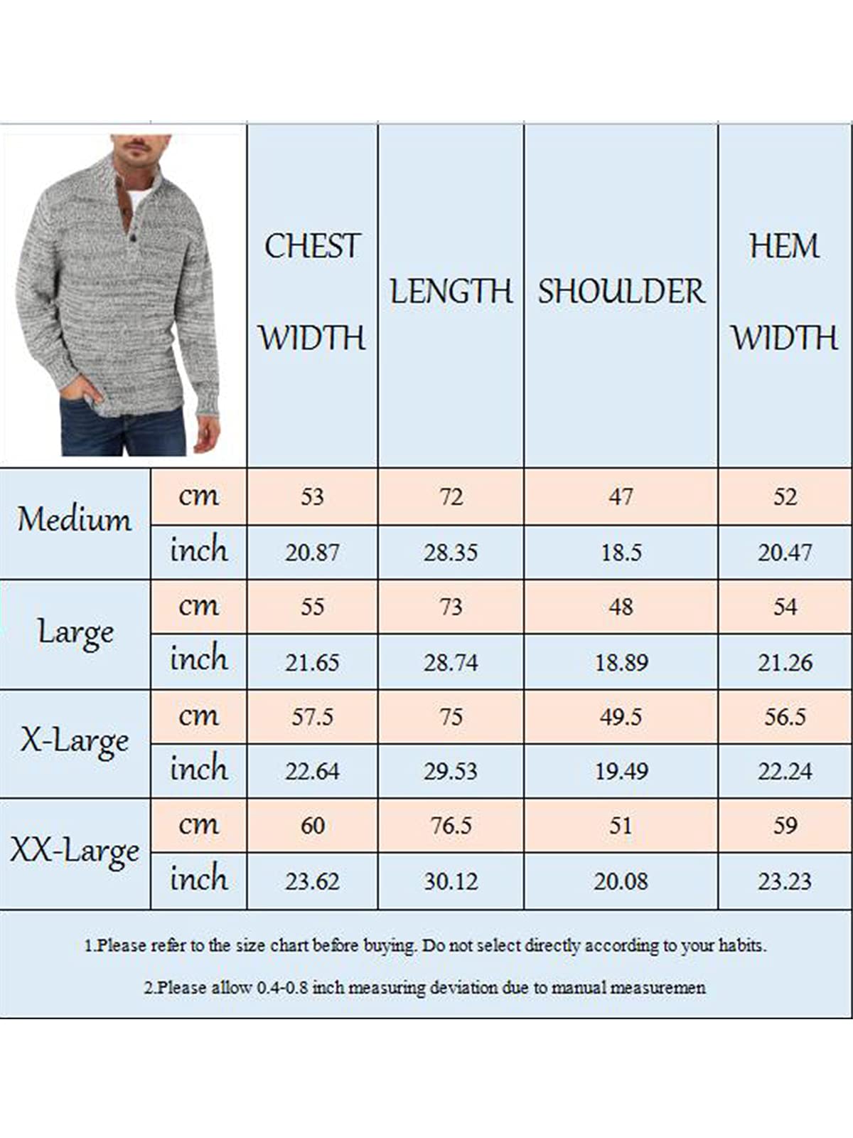 Aoysky Men's Stand Collar Sweater Thermal Button Pullover Sweater Tops Henley Knit Sweaters Black
