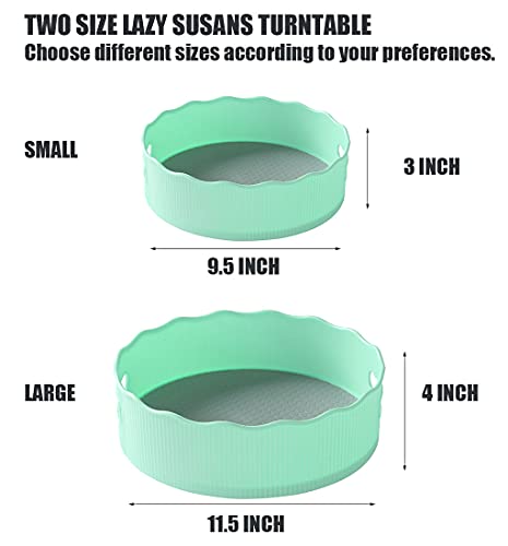 Lazy Susan Set of 2, Turntable Organizer Containers, Cabinet Pantry Organizer, Rotating Spice Rack for Kitchen, Fridge, Countertop, Bedroom, Home Office, Bathroom, Size 11.5" and 9.5"(Mint Green)