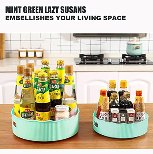 Lazy Susan Set of 2, Turntable Organizer Containers, Cabinet Pantry Organizer, Rotating Spice Rack for Kitchen, Fridge, Countertop, Bedroom, Home Office, Bathroom, Size 11.5" and 9.5"(Mint Green)