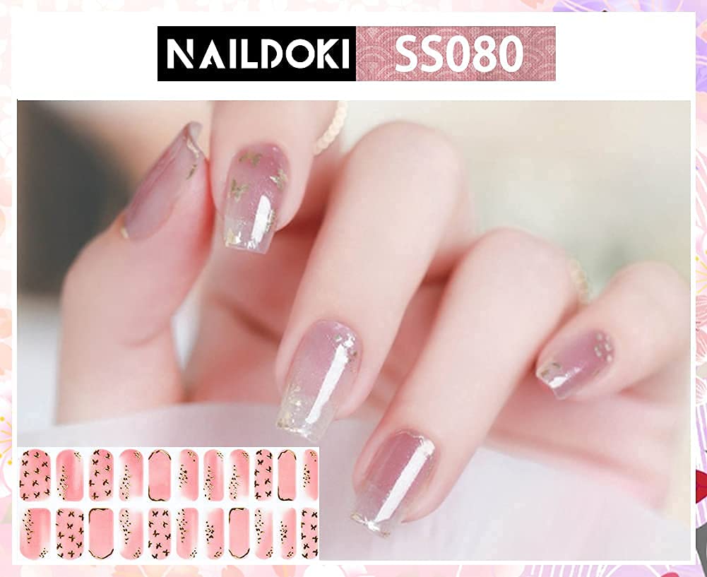 NAILDOKI Nail Stickers 6 Sheets x 22 Pieces Full Wraps Nail Polish Strips, Self-Adhesive Gel Nail Art Decals for Women Girls