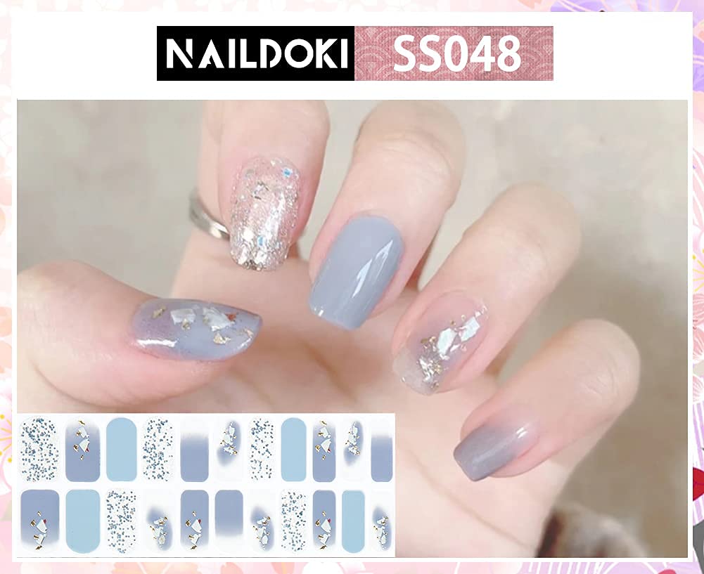 NAILDOKI Nail Stickers 6 Sheets x 22 Pieces Full Wraps Nail Polish Strips, Self-Adhesive Gel Nail Art Decals for Women Girls