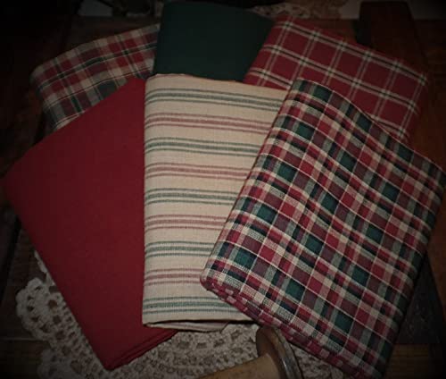 Primitive Homespun Fabric~Christmas Spruce~Farmhouse Rustic Fabric~ (Strips (50) 1" x 18") (Jelly Roll (15) 2.5” x 44”)