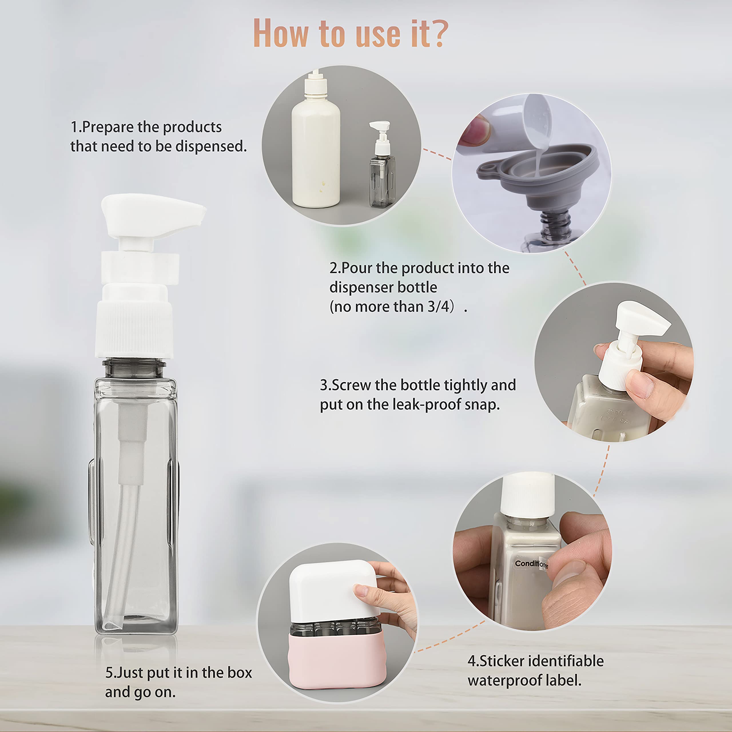 Bpluma Travel Bottles, Leak Proof Containers For Toiletries TSA Approved Airplane Accessories Kits For Liquid With Labels