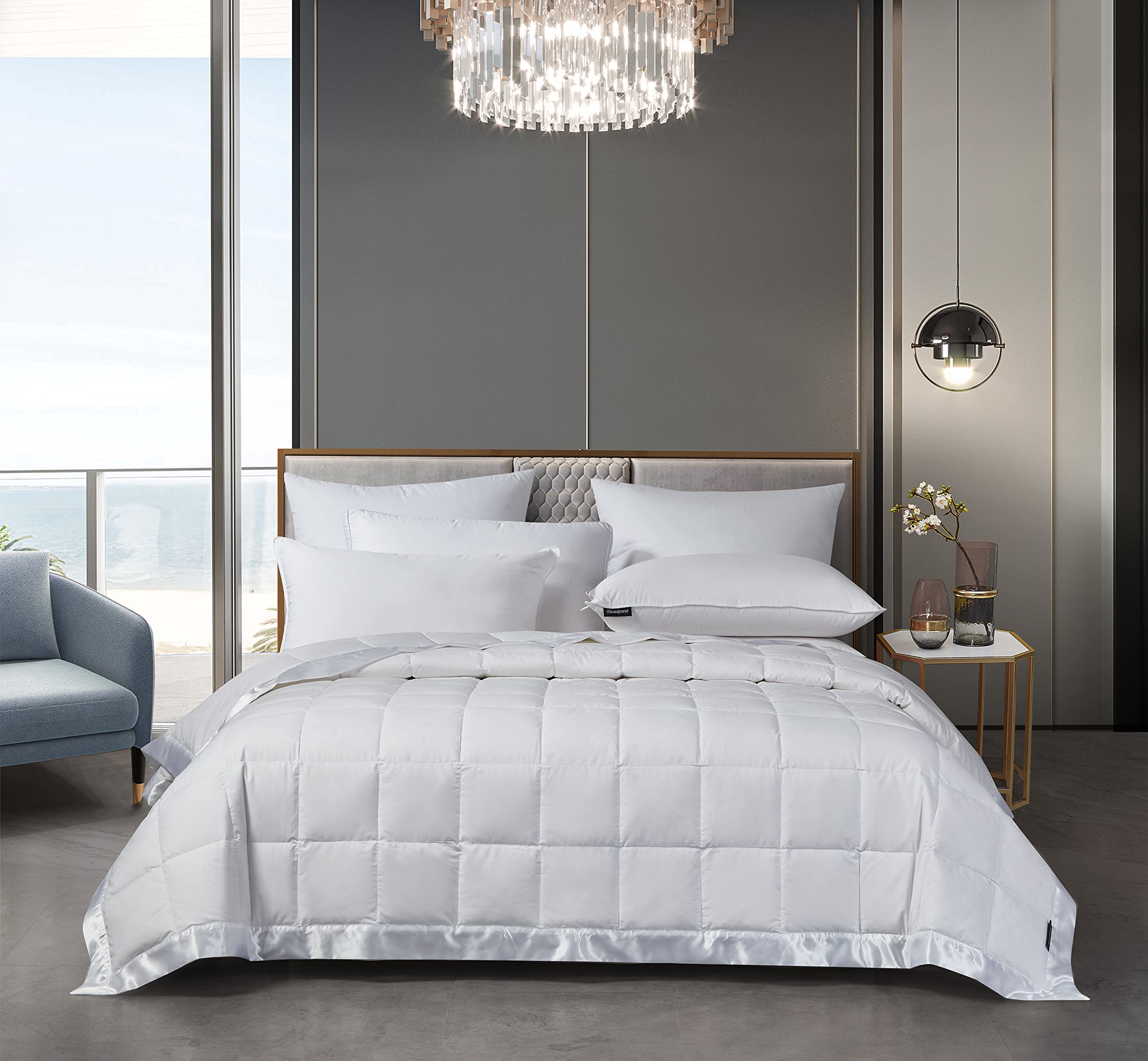 Beautyrest Tencel™ Lyocell/Cotton Blend Blanket, Breathable RDS White Down Blanket, 650 Fill Power Oversized Blanket, Light Warmth Bed Blanket with Silky Flange Binding
