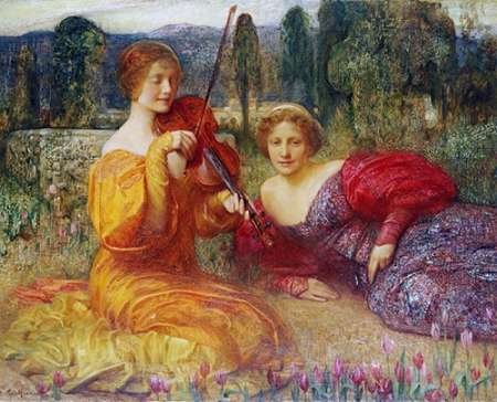 Musicienne du Silence, c. 1900 by Arthur Hacker - 28X22 Art Print Poster