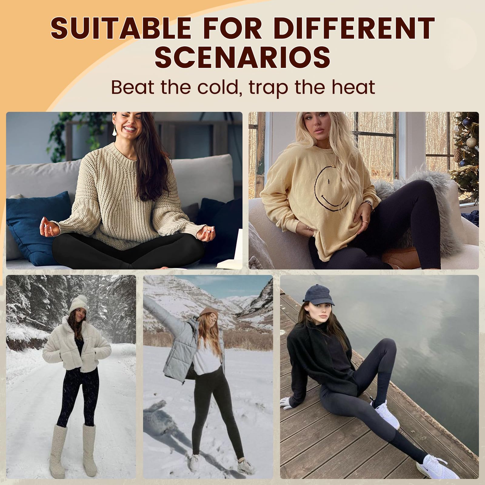 NexiEpoch Fleece Lined Leggings Women - High Waisted Winter Yoga Pants Tummy Control Soft Thermal Warm for Hiking Workout