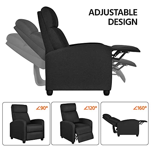 Yaheetech 2-Seat Fabric Pushback Recliner Chair with Thick Seat Cushion and Backrest Reclining Chair for Living Room Home Theater Matte Black