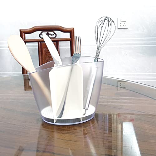 YEUPYL Plastic Cutlery Organizer Kitchen Utensil Holder Flatware Caddy Plastic Utensil Container for Kitchen Countertop - White