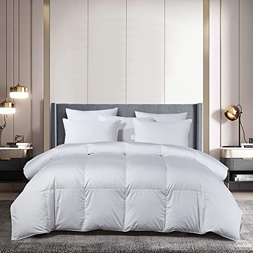 Beautyrest Premium European White Goose Down Comforter King Size- All Seasons Warmth 400 Thread Count Sateen Cotton Fabric-650 Fill Power White Down Duvet Insert- Made in USA