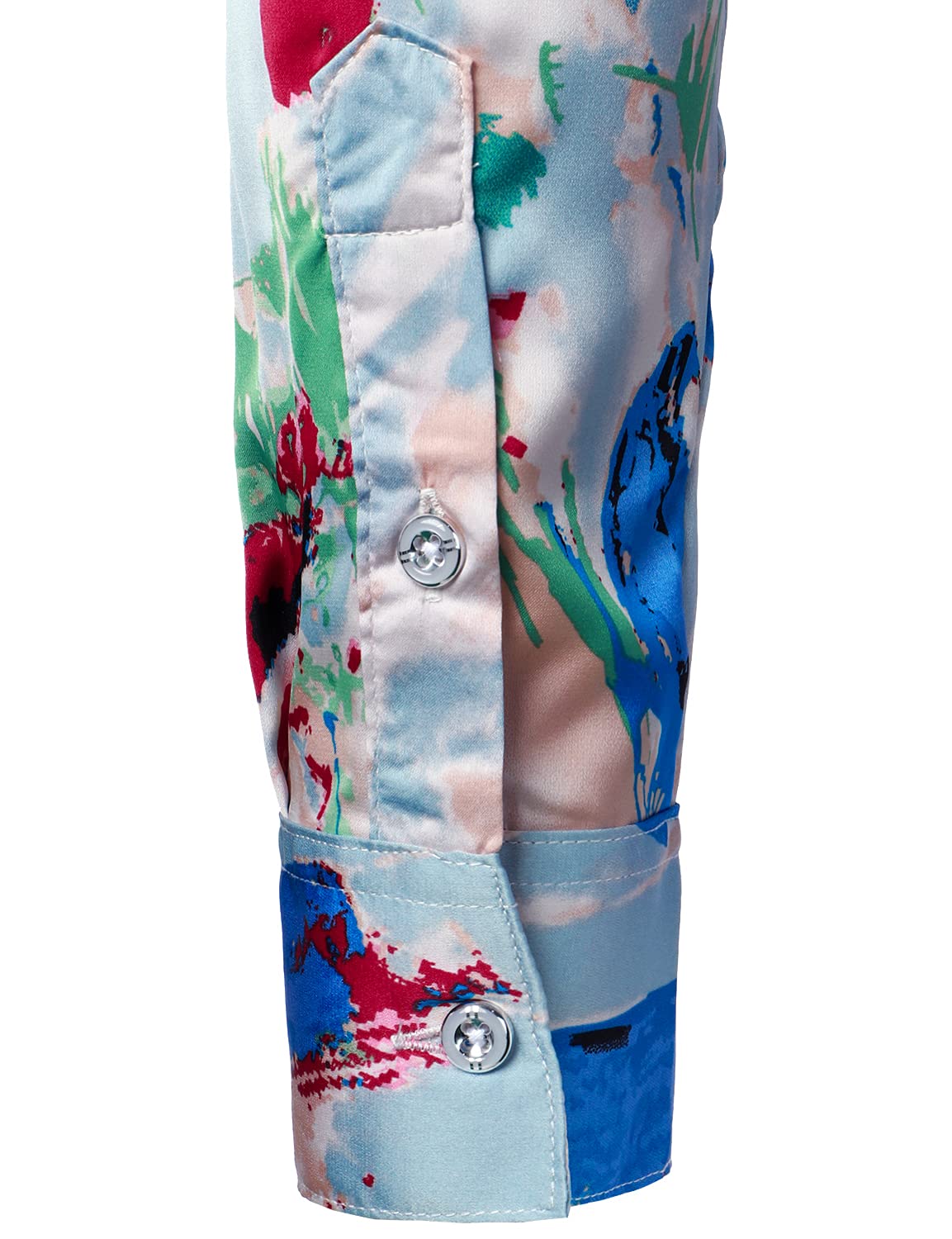ZEROYAA Men's Hipster Splash Printed Slim Fit Long Sleeve Button Up Satin Dress Shirts for Party Prom ZLCL36-101-Blue Medium