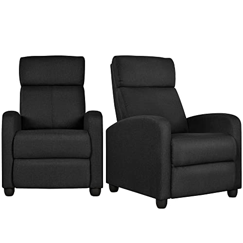 Yaheetech 2-Seat Fabric Pushback Recliner Chair with Thick Seat Cushion and Backrest Reclining Chair for Living Room Home Theater Matte Black