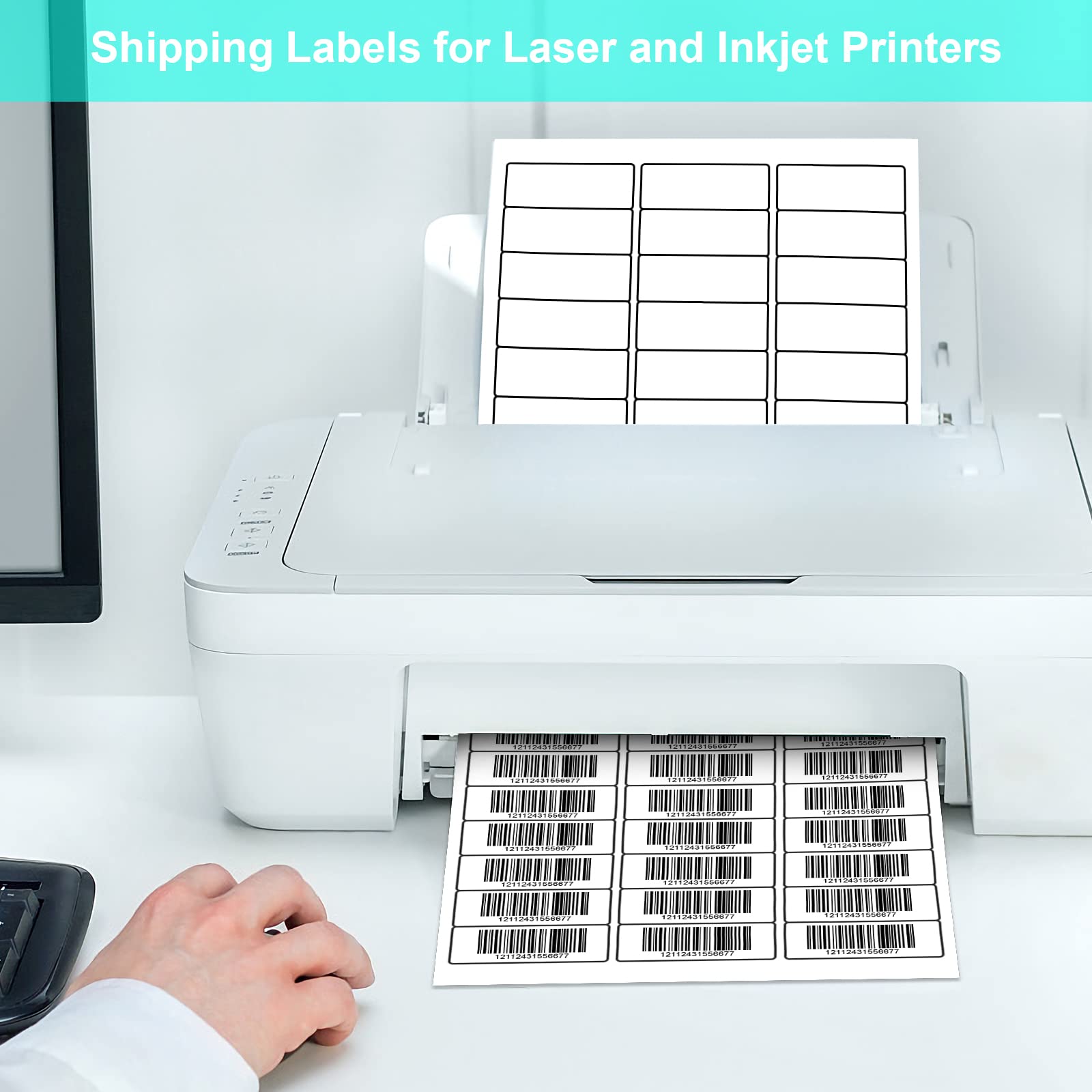 1" X 2-5/8" Address Labels 30 Per Sheet Sticker Paper for Laser and Inkjet Printers, 8.5"×11" White- 3000 Labels