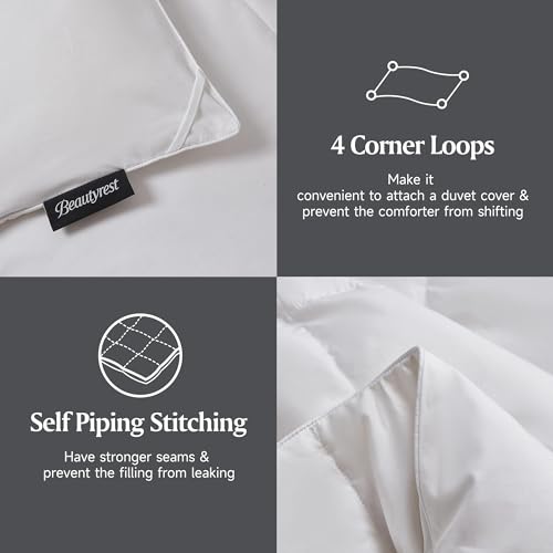 Beautyrest Tencel/Cotton Blend White Down Fiber Comforter- Medium Weight for All Season – King Size