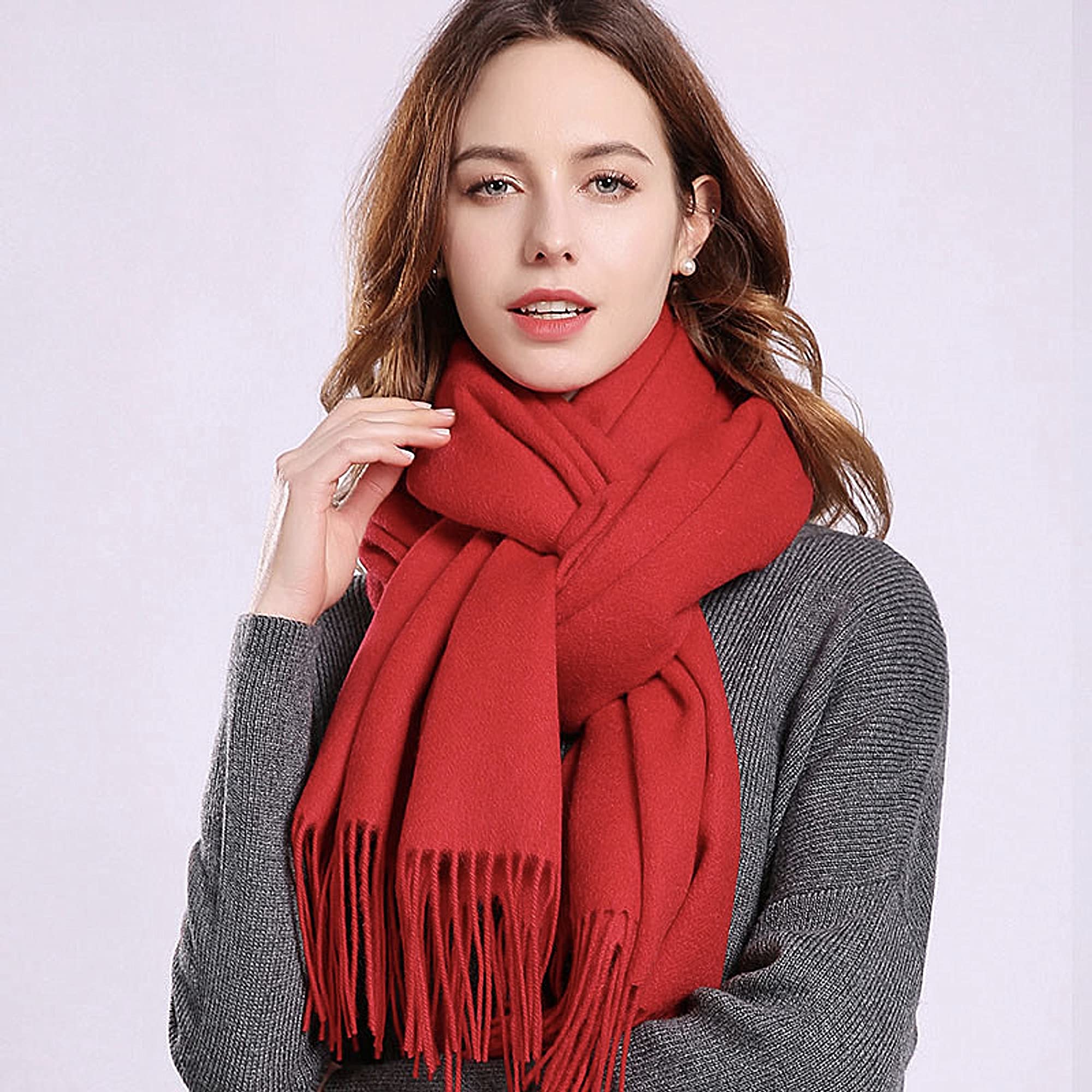 Roll Up Unisex Cashmere Soft Luxurious Cozy Long Winter Scarf Wrap Shawl Scarves Blanket (Xmas Red)