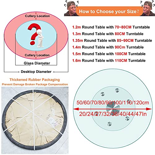 Transparent Rotating Serving Tray For Dining Table, 50-120CM Tempered Glass Lazy Susan Turntable, Round Table Top Rotating Tray Serving Plate With Anti-tilt Auxiliary Wheels Load Capacity 660Ib
