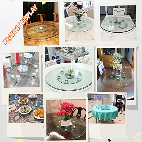 Transparent Rotating Serving Tray For Dining Table, 50-120CM Tempered Glass Lazy Susan Turntable, Round Table Top Rotating Tray Serving Plate With Anti-tilt Auxiliary Wheels Load Capacity 660Ib