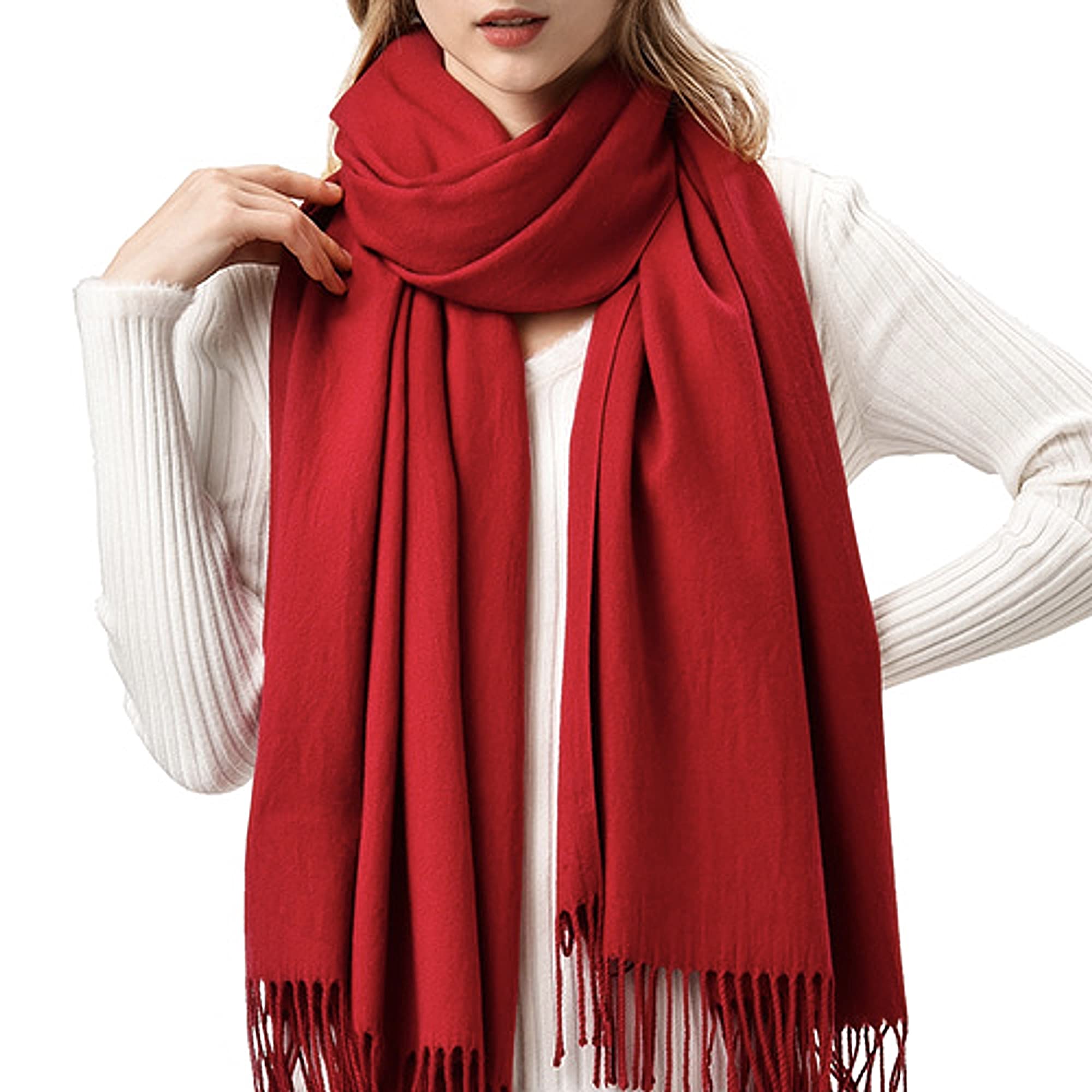 Roll Up Unisex Cashmere Soft Luxurious Cozy Long Winter Scarf Wrap Shawl Scarves Blanket (Xmas Red)