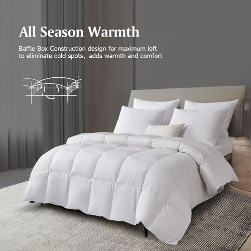 Beautyrest White Feather Down Fiber Comforter King Size- All Seasons Warmth Down Duvet Insert, Ultra-Comfortable Tencel/Cotton Blend Cover Fabric with Corner Loops