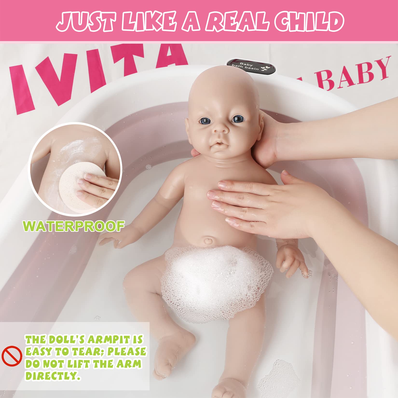 IVITA 19 inch Full Silicone Realistic Reborn Baby Boy Doll, Not Vinyl, Weighted Body, Imaginative Play