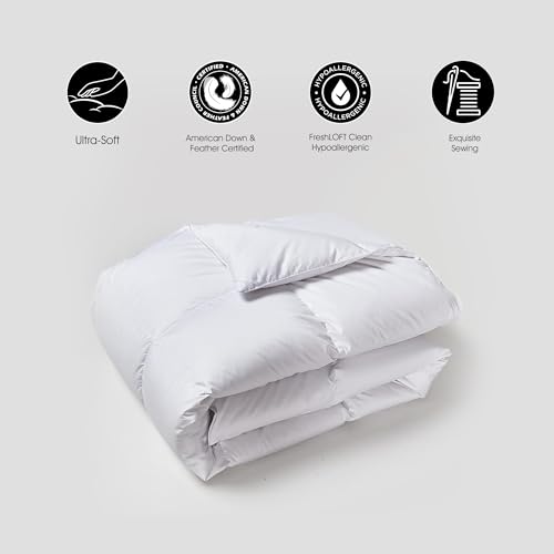 Beautyrest White Feather Down Fiber Comforter King Size- All Seasons Warmth Down Duvet Insert, Ultra-Comfortable Tencel/Cotton Blend Cover Fabric with Corner Loops