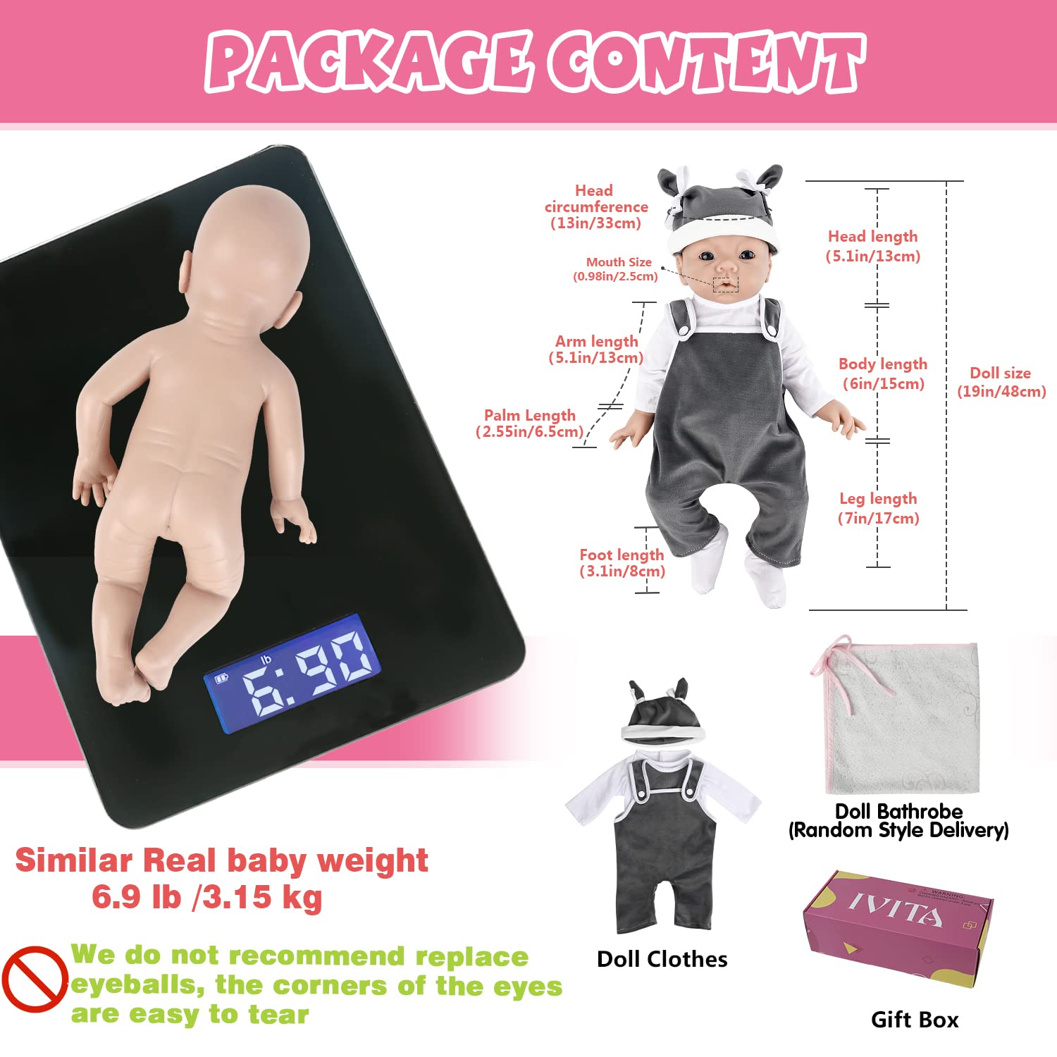 IVITA 19 inch Full Silicone Realistic Reborn Baby Boy Doll, Not Vinyl, Weighted Body, Imaginative Play